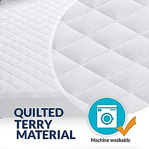Crib Mattress Protector Waterproof – Bamboo Quilted Ultra Soft White Terry Fitted Sheet Style (Crib)