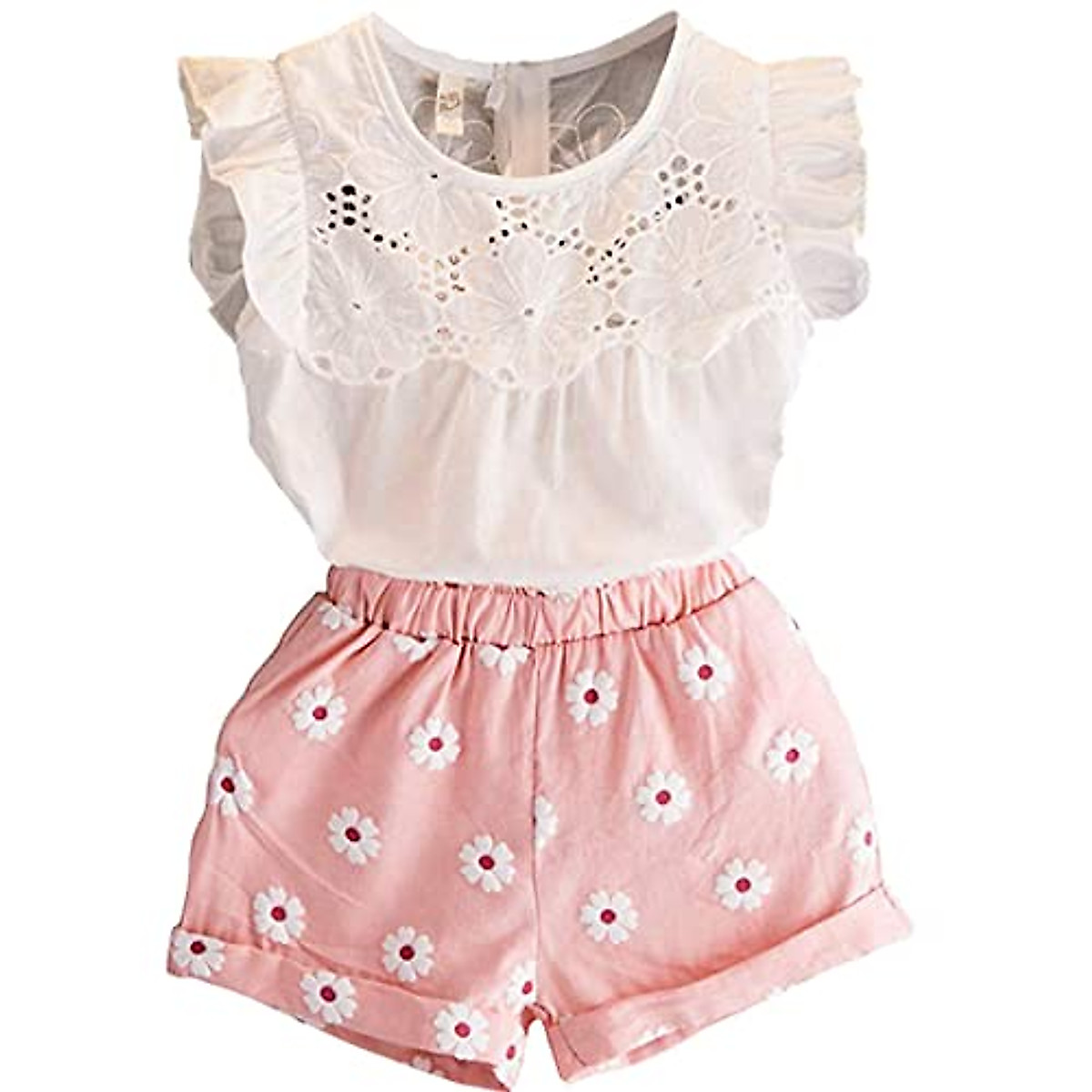 Happy Town Toddler Kids Baby Girls Outfits Clothes T-Shirt Blouse Tops and Floral Shorts Pants Suit 2PCS Set (2T, Pink)