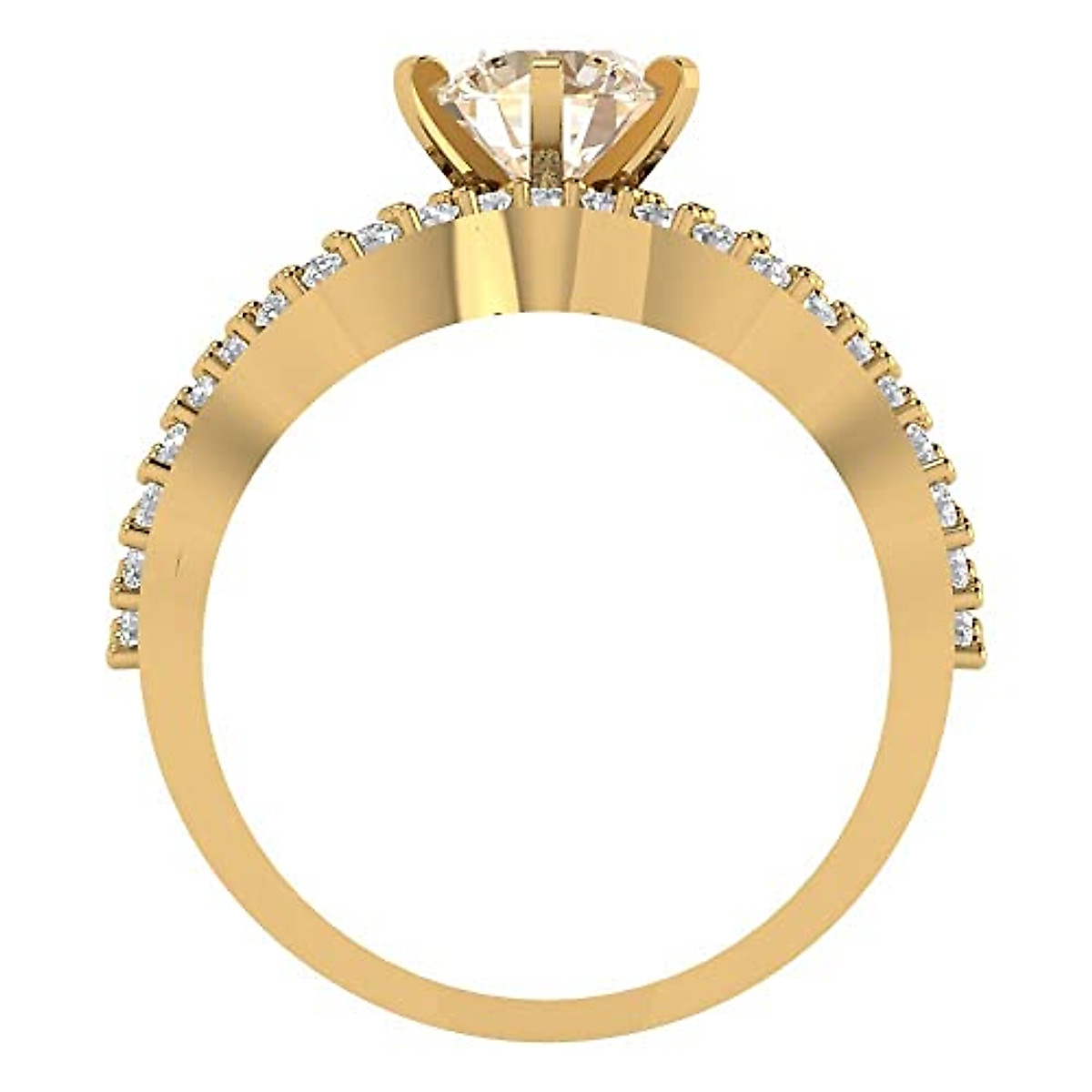 Clara Pucci 1.5ct Round Cut Laser Engraving Halo Brown Morganite Engagement Wedding Bridal Ring Band set Curved 18K Yellow Gold SZ 10.25