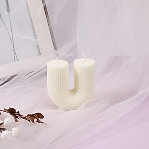 U Shaped Candle White Ribbed Candle Soy Wax Scented Decorative Candles Minimalist Geometric Shaped Candles Cool Aesthetic Candle Handmade Long Lasting Candle for Bedroom Wedding Birthday Decor