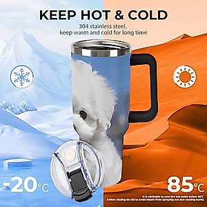 LLUTSNTH 40 Oz Vacuum Tumbler with Black Handle Leakproof Insulated Tumbler Bichon Frise Dog Stainless Steel Travel Mug with Lid And Straw Coffee Cup Cute Water Bottles Cup Holder Friendly