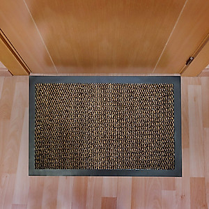 ULTRALUX Indoor Door Mat 31" x 47" Non-Slip Vinyl Backed Entry Rug Doormat, Brown Absorbent Dirt Trapper Entrance Mat, Front Door Welcome Mat, Inside Entry Rug