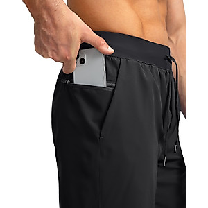 Men's Running Shorts with Zipper Pockets 7 Inch Lightweight Quick Dry Gym Athletic Workout Shorts for Men (Black, M)