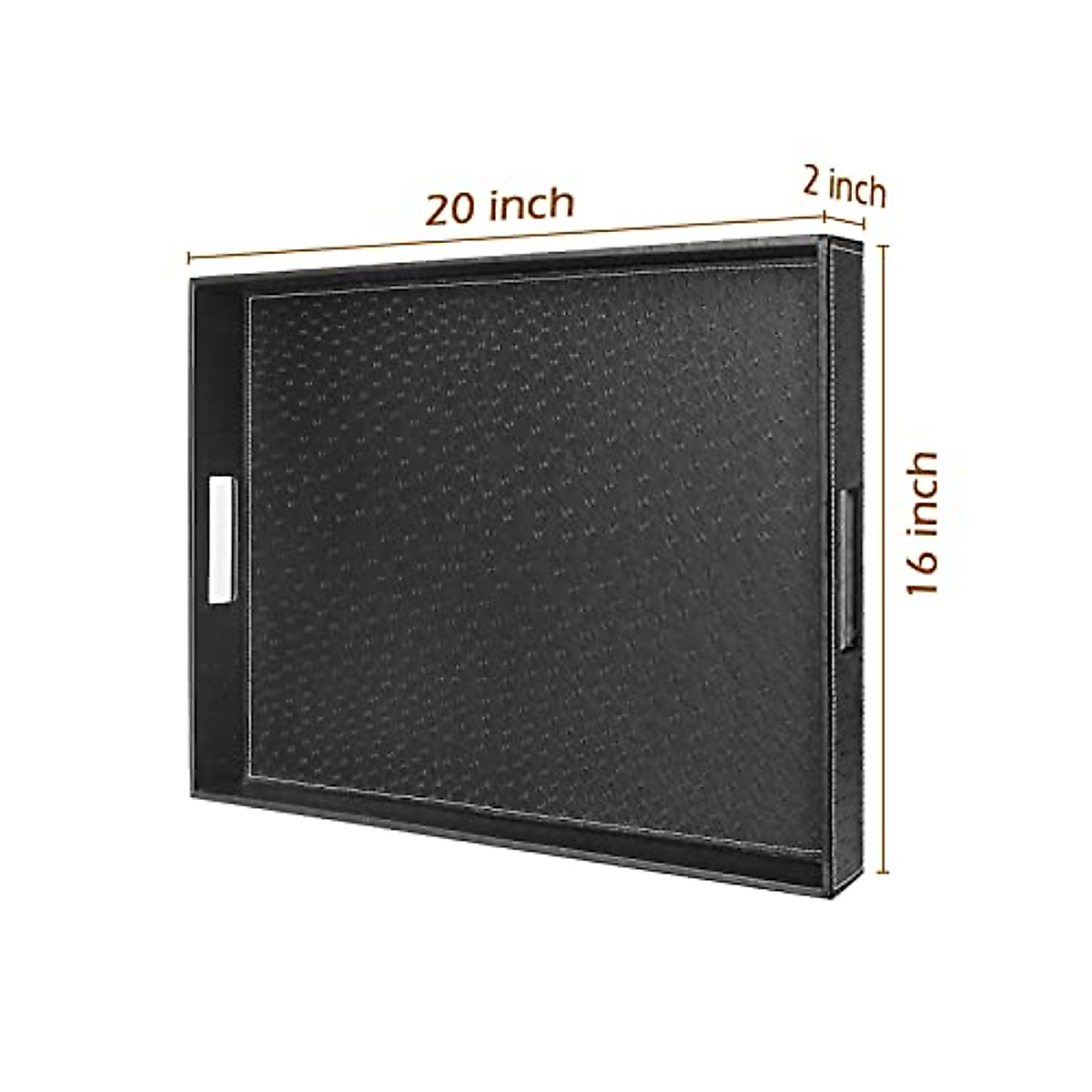 Ranslen Serving Tray with Handles, 20 x 16 Inch Rectangular Leather Tray for Coffee Table, Breakfast, Kitchen Home Black Tray Decor Extra Large