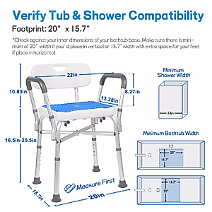Adjustable Shower Chair with Arms and Back, Heavy Duty Shower Chair for Inside Shower with Double Crossbars, Safety Bars & Rust-Proof Shower Benches for Elderly and Disabled, Anti-Slip Mat Include