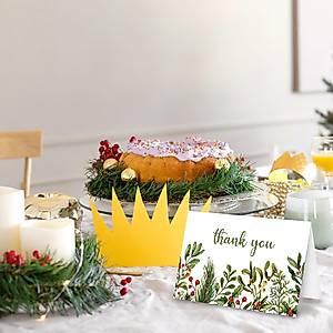 Whaline 32 Packs Christmas Thank You Greeting Cards Watercolor Holly Berry Blank Note Cards with Envelopes and Stickers for Xmas Winter Wedding, 4 x 6 Inch