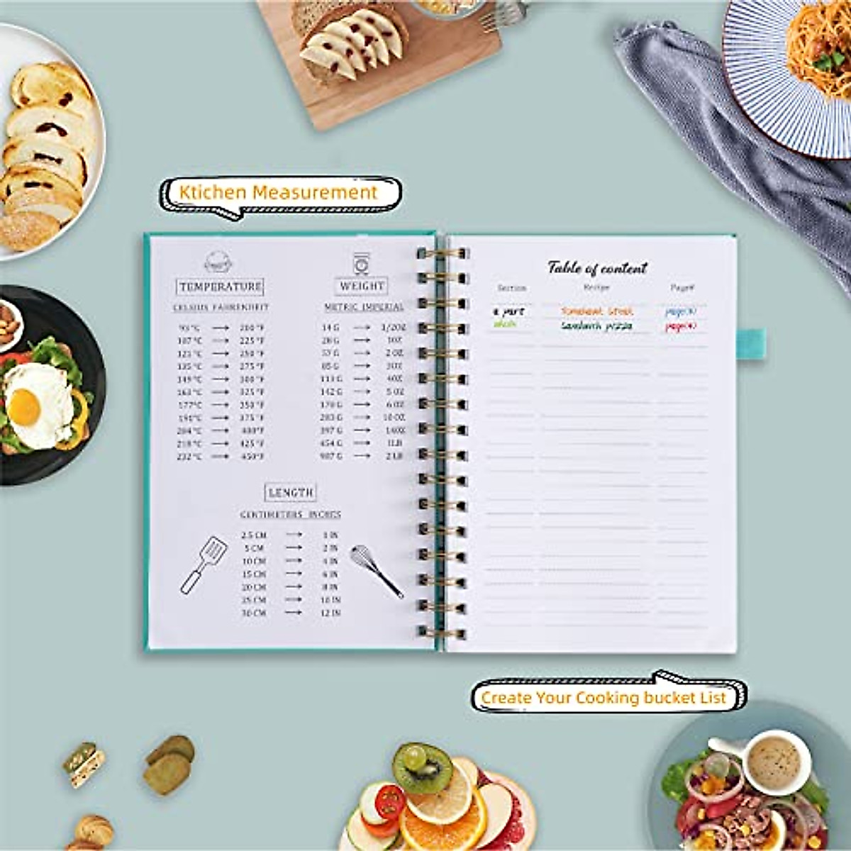 YHCFLY Recipe Book to Write in Your Own Recipes, Sprial Personal Blank Recipe Book, Make Your Own Family Cookbook & Recipe Notebook Organizer, A5 Hardcover, stores 120 recipes- Green