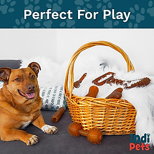 INDIPETS Bouncy Top Fetch & Chew Toy for Medium Dogs: Durable, Safe, Plant-Derived Toy Made with 100% Natural Rubber | Medium, Natural (PN: 60003)