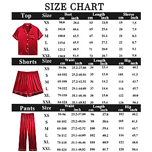 SWOMOG Womens 3pcs Pajamas Set Silk Satin Short Sleeve Sleepwear Button Down Loungewear Pjs Nightwear Red Medium