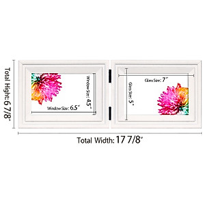 JD Concept Double 5x7 Horizontal Combo, Art 5 x 7 White Wood Picture Frame - Opening 4.5x6.5 Foldable Photo Frame, for 5 by 7 Landscape View