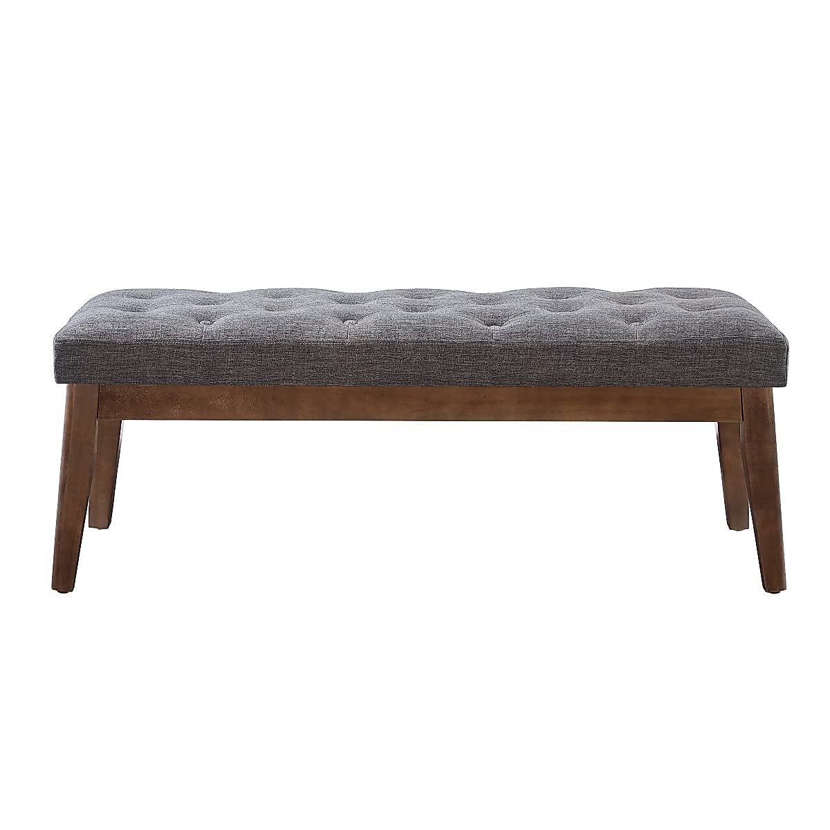 24KF Linen Upholstered Buttons Tufted Entryway Bench with Solid Wood Leg,Bed Bench Ottoman with Padded Seat,5034-Dark Gray