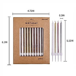 PHD CAKE 24-Count Long Birthday Candles in Holders in Gold Silver Rose Gold White, Cake Candles, Birthday Parties, Wedding Decorations, Party Candles, Celebrations