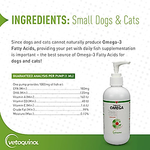 Vetoquinol Triglyceride Liquid Omega 3 Supplement for Dogs & Cats, Liquid Fish Oil Supplement w/EPA and DHA, Promotes Skin, Coat, Joint, & Immune Health, Omega 3 Fish Oil for Dogs & Cats, 8oz, 2 Pack