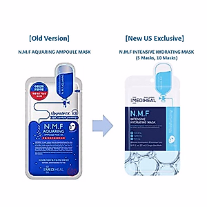 MEDIHEAL Official [Korea's No 1 Sheet Mask] - 10 Pack N.M.F Intensive Hydrating Mask/Ultra Moisturizing & Soothing 100% Cotton Sheet Facial Mask, NMF & Hyaluronic Acid & Witch Hazel Contained