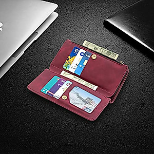 Fansipro Zipper Wallet Folio Case for Samsung Galaxy S9 Plus, Premium PU Leather Slim Fit Cover for Galaxy S9 Plus, 9 Card Slots, 1 Transparent Photo Frame Slot, Slip-Proof, Red