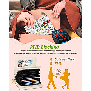 Bistup Credit Card Holder Wallet for Women Cute Leather Ladies Teen Girls Female Cardholder Wallets Accordion Purse Small Medium Aesthetic Print Flower Floral Modern Design Rfid Zipper Around