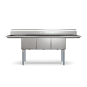 KoolMore 90 in. Three Compartment 18-Gauge Stainless-Steel Commercial Kitchen Sink, Bowl Size 18x18x14, with Three Basins and Pre-Drilled Faucet Holes and Two Drainboards (KM-SC181814-18B3)