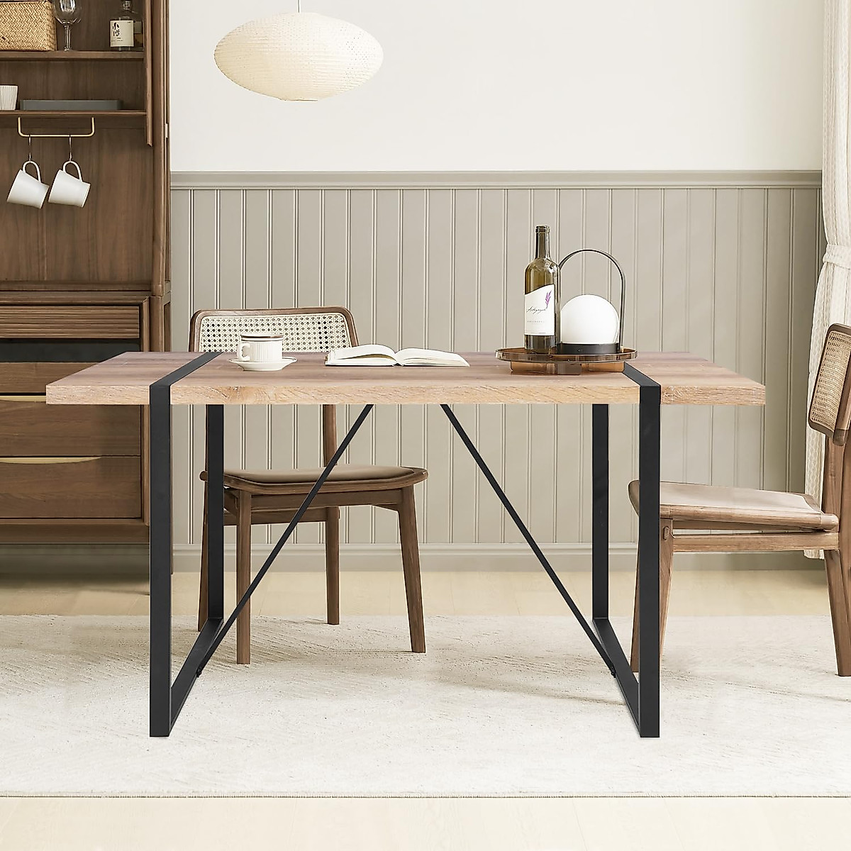 FurnitureR 55 Inch Rectangular Dining Table Large Home Office Desk with Heavy-Duty Wooden Tabletop and Metal Frame for Meals/Work/Gaming/Conference, Oak