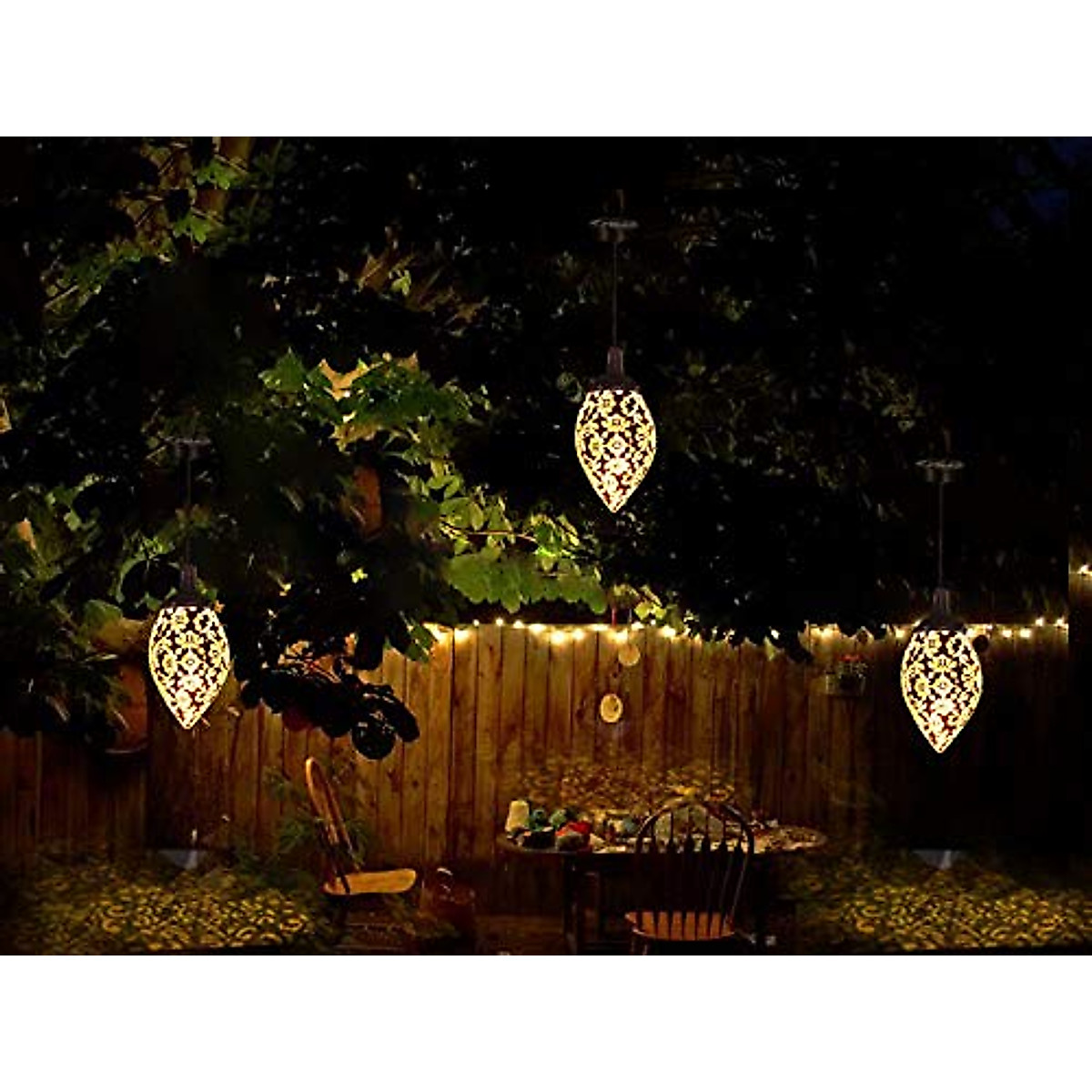 AceGizmo [2 Pack] Hanging Solar Lantern. Metal Lamp is Waterproof for Outdoor Hanging Decor. LED Solar Light