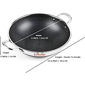 Satre Online and Marketing Stainless Steel Triply Kadhai Honeycomb, Nonstick, Two Sided Handel, Induction Base, Size No. 12