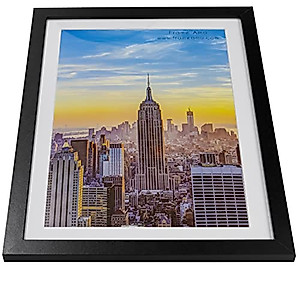 Frame Amo 13x19 Black Picture Frame, White Mat with 10.5x16.5 opening for 11x17 Image, 1 Inch Border, Acrylic Front
