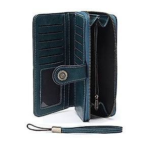 JJUQ Womens Wallet Leather Large Capacity Card Holder Zipper Wristlet Wallets for Women-peacock blue