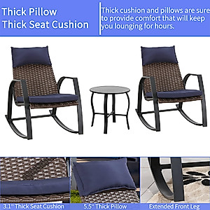PatioFestival Patio Bistro Set 3 Pieces Outdoor Furniture Cushioned Rocking Chairs with Side Table Pillow All Weather Frame, Blue