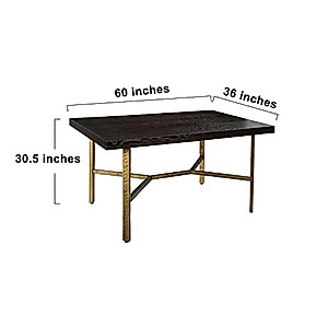 Uolfin Wood Dining Table with Oak Veneer and Distressed Gold Metal Legs, 60" L