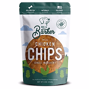 Beg & Barker Chicken Chips for Dogs (8oz, Pack of 1) - Single Ingredient Dog Treats Made for Small and Large Dogs Protein Human Grade Dog Treats Made from Real Meat Chicken, Made in USA