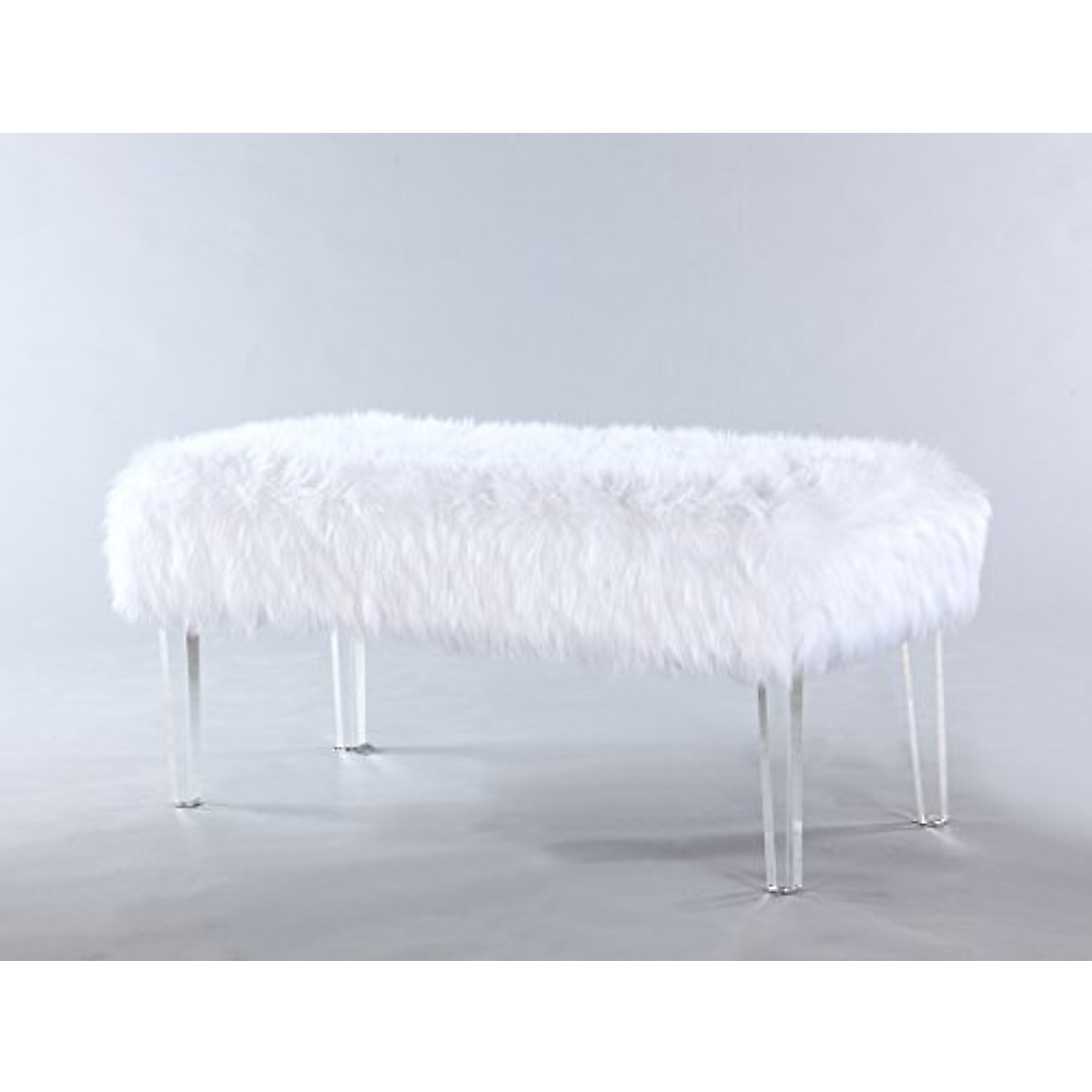 Iconic Home Trento Modern Contemporary Faux Fur Acrylic Leg Bench, White