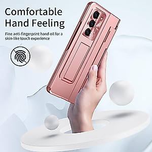 Breclar for Samsung Galaxy Z Fold 5 Case Hinge Coverage Protective Bulit-in Screen Protector Kickstand Plating PC All-Inclusive Cover for Z Fold 5 (Rose Gold)