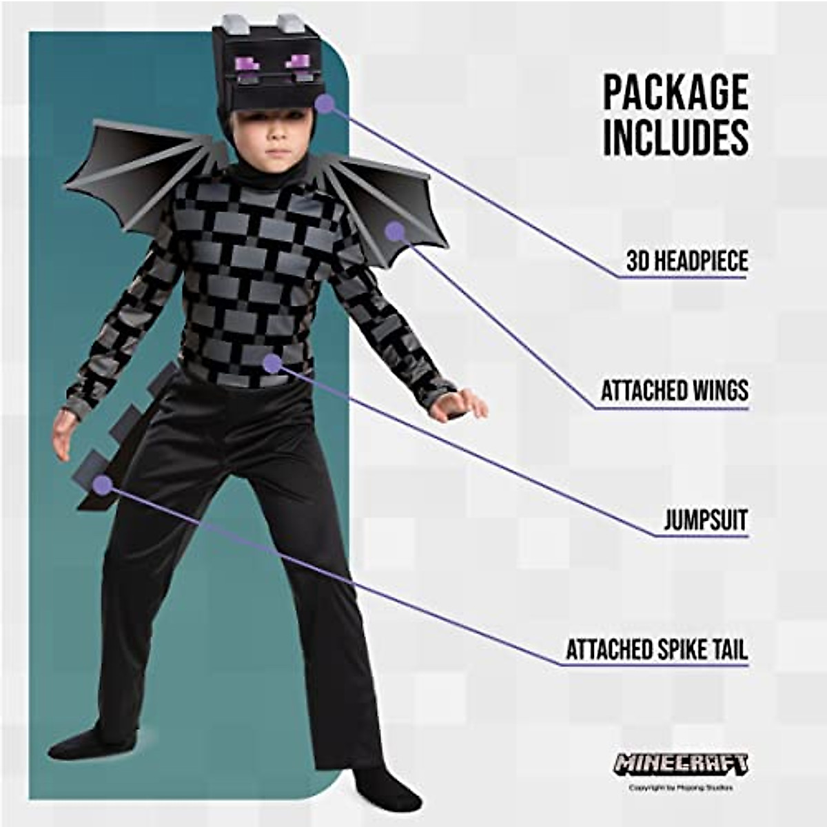 Disguise Minecraft Ender Dragon Costume for Kids, Video Game Inspired Character Outfit, Classic Child Size (10-12),Black