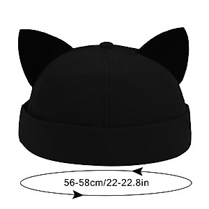 Black Cat Ear Docker Cap Brimless Hats Beanie for Women Men Skull Cap Worker Sailor Cap Rolled Cuff Retro Docker Hat