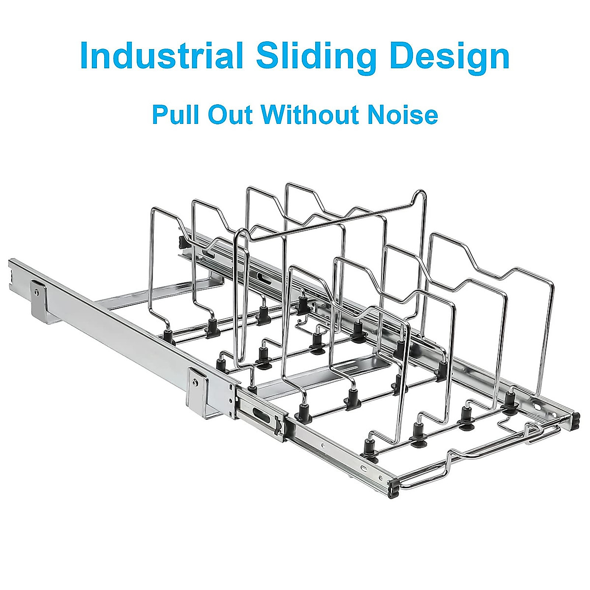 BBLHOME Pan and Pot Lid Pull Out Organizer,Cabinet Under Sliding Shelf with Adjustable Dividers,Cookware Organizer Rack for Kitchen,Pantry,11" W x 21" D x 9" H with Water Tray,Chrome