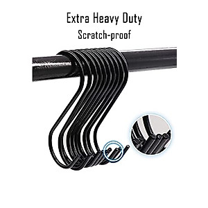 ZANQU 4-inch Extra Heavy Duty S Hooks, Stainless Steel Hanging Hanger for Pan Pot Holder Rack Clothes Towel Bag Robe Plant Solar Light (Black, 4in-10Pack)