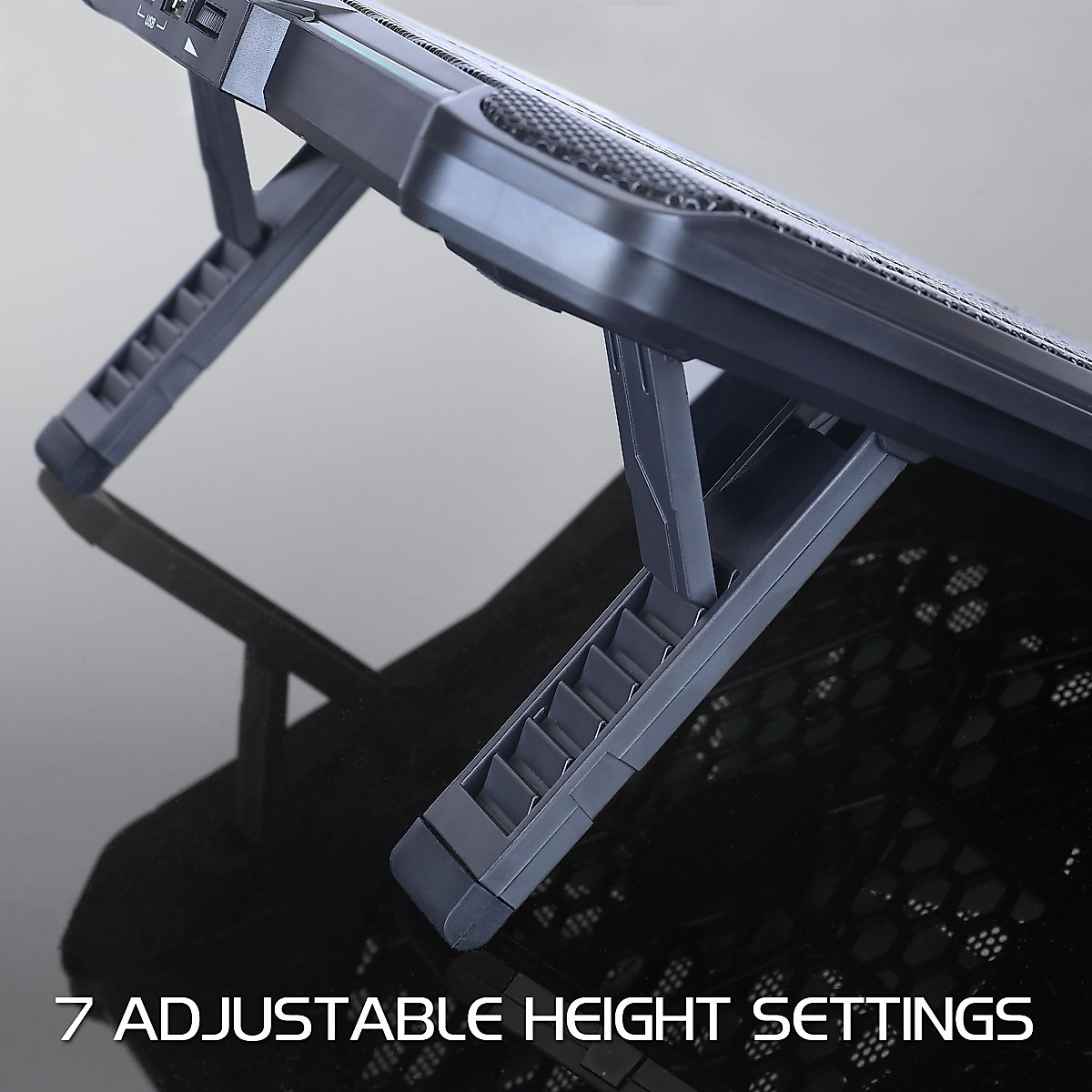 ENHANCE Cryogen 5 Gaming Laptop Cooling Pad Stand - Laptop Cooler with 7 Adjustable Height Settings & Dual USB Ports for 17 inch Laptops - 1 Ultra Quiet High Performance LED Laptop Fan 800 RPM - Blue