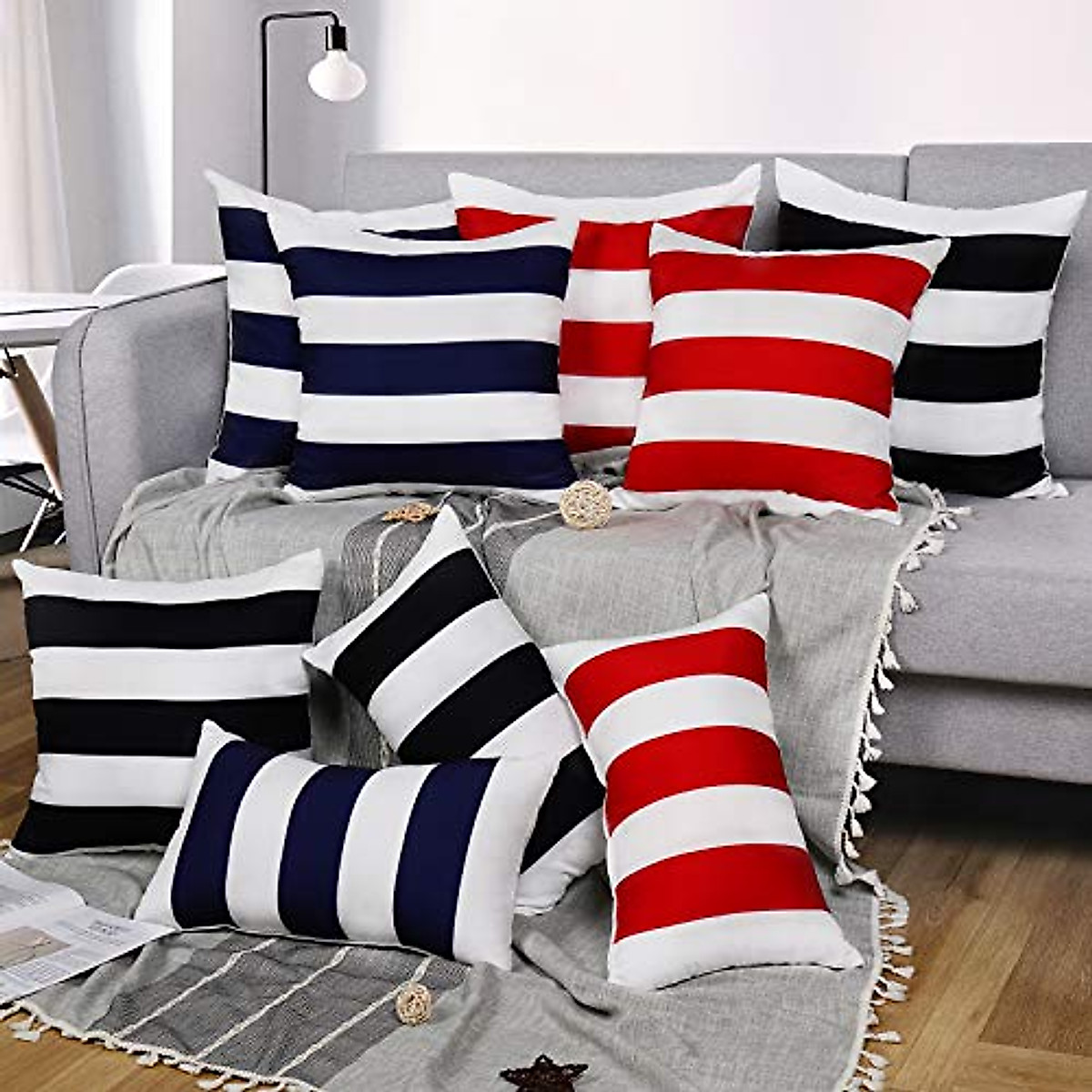 Yastouay Set of 2 Decorative Pillow Covers Square Stripe Pillow Covers Modern Farmhouse Cushion Case with Hidden Zipper Home Decor for Living Room Patio Sofa Couch Chair 20 x 20 Inch, Black