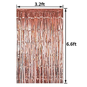 3 Packs 3.2ft x 6.6ft Rose Gold Metallic Tinsel Foil Fringe Curtains Photo Booth Props for Birthday Wedding Engagement Bridal Shower Baby Shower Bachelorette Holiday Celebration Party Decorations