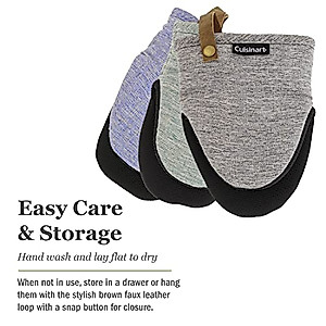 Cuisinart Chambray Neoprene Mini Oven Mitts, 2pk - Heat Resistant Kitchen Gloves to Protect Hands, Non-Slip Grip, Faux Leather Loop - Ideal Set for Handling Hot Cookware, Bakeware - Marine