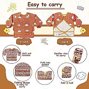 Jeyiour 6 Pack Long Sleeve Baby Bibs Mess Proof Bib Washable Feeding Bib Waterproof Smock Bib for Infant Toddler 6-24 Months(Boho Style)