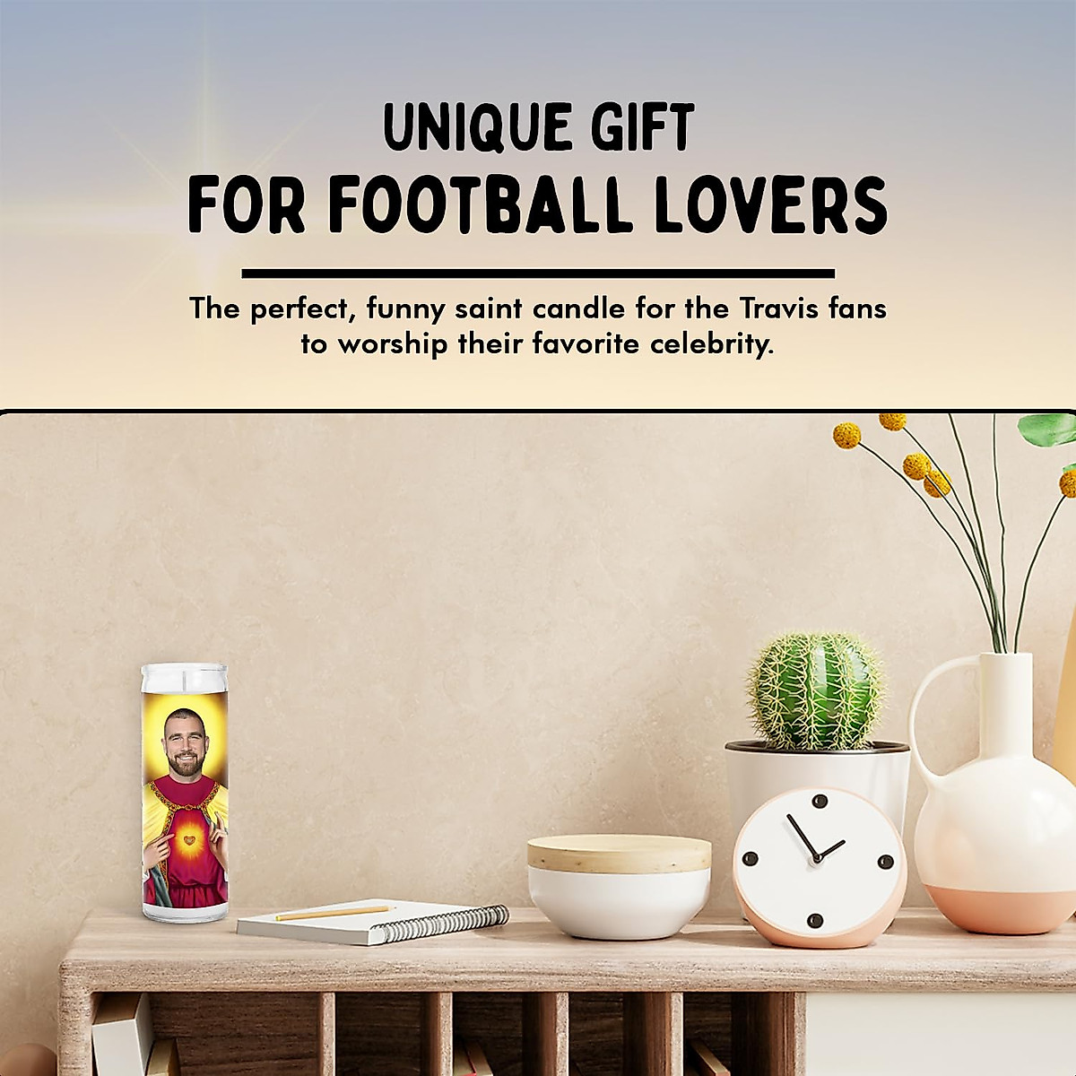Travis Prayer Candles - Funny Gift Saint Candle - Votive Glass Jar White Candle - Devotional Candles for Football Lovers - Handmade Soy Wax Candles - Unique Novelty Gift for Football Fans