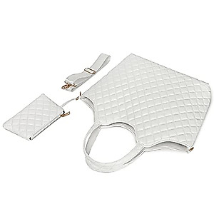 Barabum Lightweight Quilted Tote Purse Women Handbags Wallet Bag Shoulder Bag Top Handle Satchel Purse Set(White)