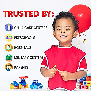 Toppy Toddler Large Waterproof Toddler Bibs with Snap Buttons - Olive Green - 12 Bibs