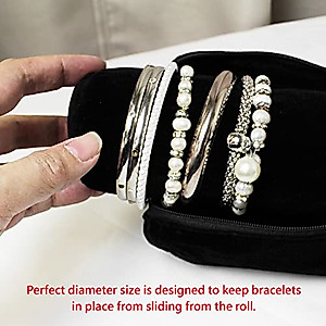 MOOCA Black Velvet Bracelet Bangle Watch Roll, Travel Pouch Jewelry Travel Organizer, Portable Zipper Pouch with A Removable Roll Insert for Standard Size Bracelets & Bangles, 12.5"W x 2.8" Diameter.