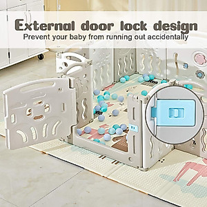 Albott Baby Playpen 14 Panels Foldable Kids Safety Play Yard - Game Panel and Gate with Safety Lock Adjustable Shape for Children Toddlers Indoors or Outdoors(Grey+White, 14 Panel)