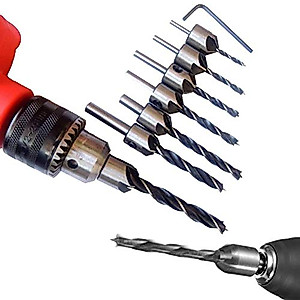 7 PCS Wood Countersink Drill Bits Set, SYWAN Counter Sinking Drill Bits with Stop Collars & Wrench for Carpentry Woodworking Screw Hole Cutter