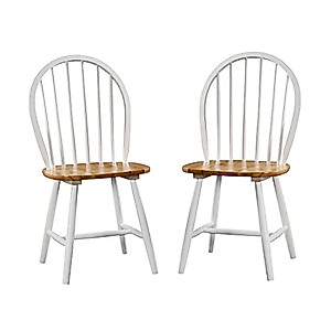 Boraam Farmhouse Chair,Leather, White/Natural, Set of 2