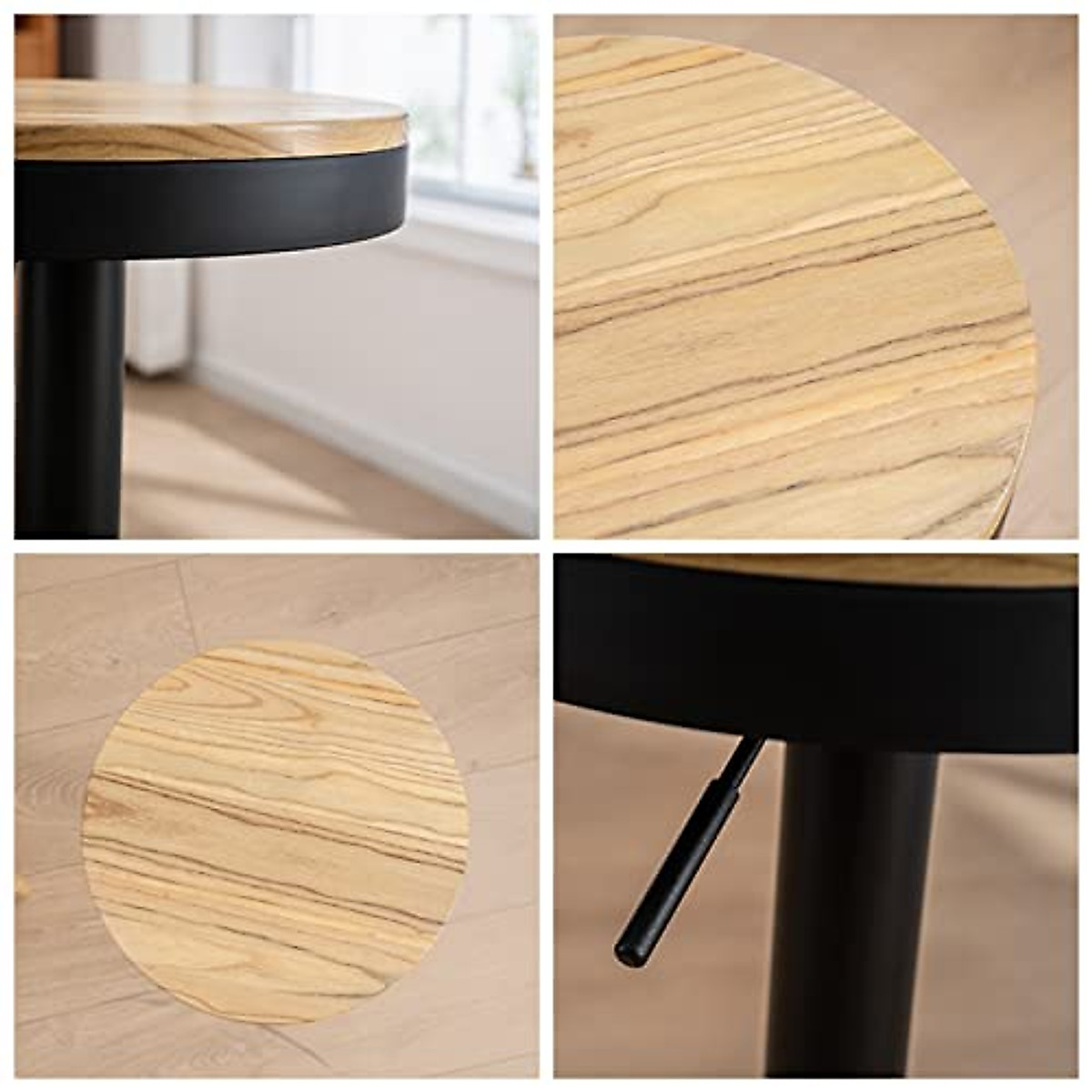 YOUNUOKE Bar Stools Set of 2 Round Adjustable Swivel Counter Height Barstool Backless Wood and Metal Bar Stools with Footrest Modern Bar Chair for Kitchen Counter Island