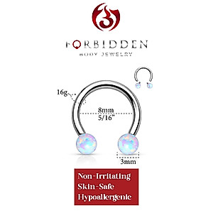 Forbidden Body Jewelry 16g 8mm Surgical Steel Internally Threaded White Opalite Horseshoe Ring