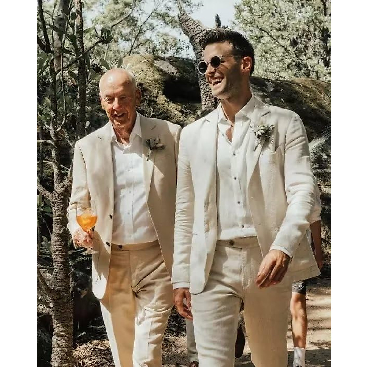 HUUTOE Two Piece Mens Linen Suit for Men Yellow Linen Suits for Beach Wedding Two Piece Mens Linen Suit XXXL 2024